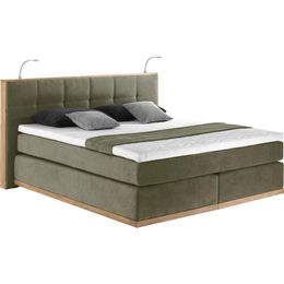 Places of Style Boxspringbett »Vinton« aus Eiche, mit LED-Beleuchtung, verschiedene Härtegrade (auch H4) olive