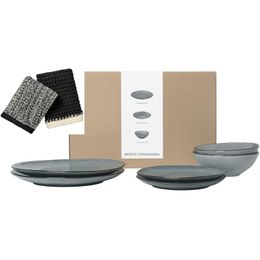 Broste Copenhagen Geschirr-Set &raquo;Nordic Sea, inklusive Sp&uuml;ltuch Set aus 100% Baumwolle&laquo; Beliebte Geschirr Sets Exclusiv mit Geschenk blau Keramik