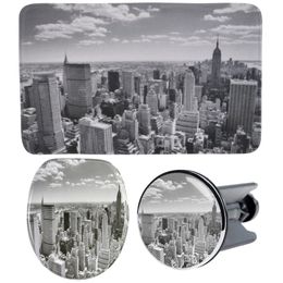 Sanilo Badaccessoire-Set »Skyline New York« bestehend aus WC-Sitz, Badteppich und Waschbeckenstöpsel grau