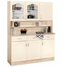 Wiho-K&uuml;chen WIHO K&Uuml;CHEN K&uuml;chenbuffet &raquo;Linz&laquo; 120 cm breit, in Landhaus-Optik Front: Magnolia, Korpus und Arbeitsplatte: Sonoma Eiche