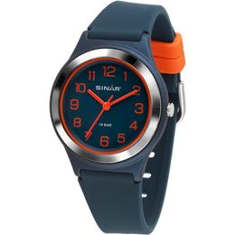 SINAR Quarzuhr Armbanduhr, Damenuhr, Jugendliche, Silikonarmband, bis 10 bar wasserd. blau-orange Sportliche Armbanduhr