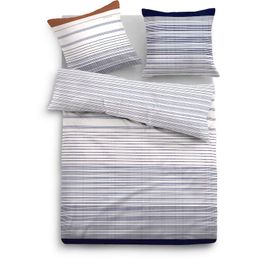 Tom Tailor HOME Wendebettwäsche »Mihra« 2 Stk. tlg. pflegeleicht, mit feinen Streifen und praktischen Reißverschlüssen indigo blue Obermaterial:...
