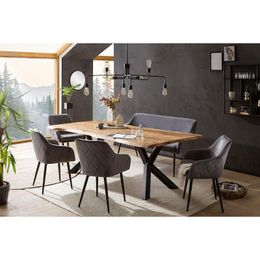 Salesfever Eckbankgruppe &raquo;Eckbankgruppe in Landhausstil&laquo; Set, 6 Stk. tlg. R&uuml;ckenfl&auml;che mit aufw&auml;ndiger Rautensteppung grau Massivholz, Metall, 