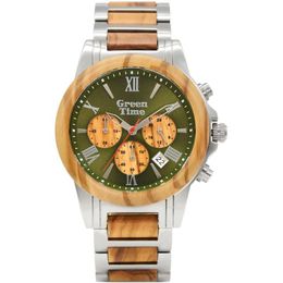 GREENTIME Chronograph »ZW163A« Armbanduhr, Quarzuhr, Herrenuhr, Holzuhr, Datum edelstahlfarben-hellbraun Zeitgemäßer Herrenchronograph