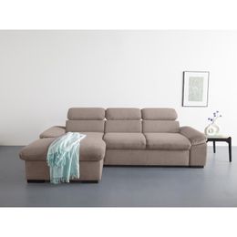 COTTA Ecksofa »Lola L-Form mit Kopfteilfunktion & Hocker« wahlweise mit Bettfunktion, Bettkasten & Armteilverstellung Taupe