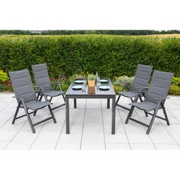 Merxx Garten-Essgruppe »Taviano« Set, 5 Stk. tlg. 4 Klappsessel, 5-fach verstellbar, Ausziehtisch anthrazit + anthrazit + grafit
