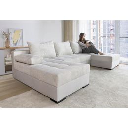 Collection AB Wohnlandschaft »Josy U-Form, B: 269 cm« mit Bettfunktion & Bettkasten, Federkern silbergrau/beige