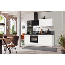 KOCHSTATION Küchenzeile »KS-Brindisi« Breite 210 cm, wahlweise mit E-Geräten, mit MDF-Fronten und Regal Küche: weiß + Front: weiß Hochglanz +...