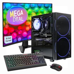 GAMEMAX PC-Komplettsystem »MegaDeal Gaming-PC-Set Black Hole« 32 ′′ AMD Ryzen 5 32 GB RAM 1.000 GB SSD Windows 11 + MSI MAG 32C6 Curved-Monitor,...
