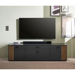 HBZ-MEBLE HBZ Lowboard »Dublin TV-Schrank, BxHxT 180x50x38cm« 1 Stk. tlg. Breite 180cm, Softclose, Metallgriffe anthrazit / evoke oak