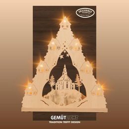 Weigla LED Schwibbogen &raquo;Seiffener Kirche, Lichterspitze aus Holz, NATUR, Made in Germany&laquo; 1 Stk. Erzgebirge garantiert, Weihnachtsdeko Innen,...