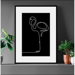 queence Bild »Stine« Flamingos Kunst Schwarz-Weiß 1 Stk. tlg. HD Premium Poster-Druck inkl. Holzrahmen Farbe Rahmen: schwarz + Farbe Bild(er):...