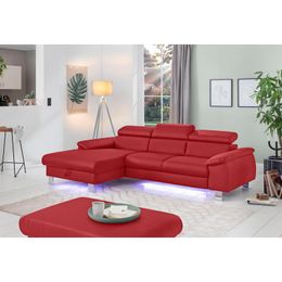 COTTA Ecksofa »Komaris L-Form, B: 244 cm« mit Kopfteilverstellung, optional Bettfunktion, Bettkasten & Licht rot