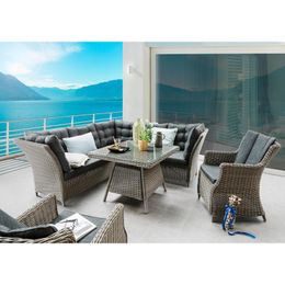 Destiny Garten-Essgruppe »PALMA LUNA« 2x Schenkel, 1x Eckmodul, 2x Sessel, 1x Tisch, inkl. Auflagen, 16 Stk. tlg. Aluminium, Polyrattan...