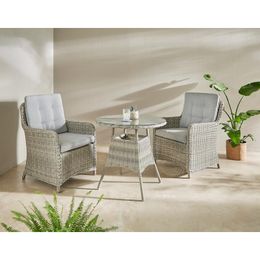 Konifera Garten-Essgruppe »Venedig« Set, 2x Sessel, 1x Tisch Ø 70 cm, inkl. Auflagen, Polyrattan, Aluminium, 3 Stk. tlg. Hellgrau, Tischplatte aus...