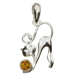 OSTSEE-SCHMUCK Kettenanhänger »Anhänger Katze Anhänger Katze« (1 Stk. tlg.) 30 x 15 mm Silberkatze mit Bernstein als Anhänger gearbeitet