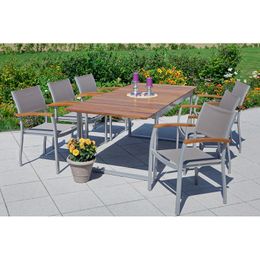 Merxx Garten-Essgruppe »Naxos« 6x Stapelsessel, 1x Ausziehtisch 150(200)x90 cm, 7 Stk. tlg. Aluminium, Textilbespannung aus 100 % Polyester,...