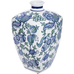 Gilde Dekovase »Vase Fayencen, eckig, aus Keramik, Höhe ca. 31 cm« handbemalt blau, weiß 0