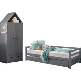 Lüttenhütt LÜTTENHÜTT Jugendzimmer-Set »Alpi« Spar-Set, 2 Stk. tlg. Daybed mit 2. Liegefläche + Kleiderschrank in Hausoptik, platzsparend grau