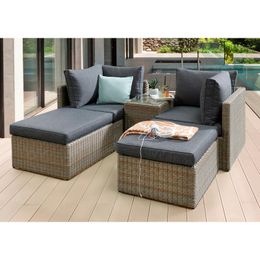 Destiny Balkonset »IBIZA« 2x Eckelement, 2x Hocker, 1x Tisch, inkl. Auflagen, 13 Stk. tlg. Aluminium, Polyrattan mix natur, inkl. Polster anthrazit...