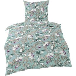 Bierbaum Bettw&auml;sche &raquo;Annika&laquo; 2 Stk. tlg. mit Blumen t&uuml;rkis Obermaterial: 100% Baumwolle B/L: 135 cm x 200 cm