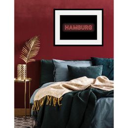 queence Bild »HAMBURG LIGHTS« Schriftzug Städte 1 Stk. tlg. HD Premium Poster-Druck inkl. Holzrahmen Farbe Rahmen: schwarz + Farbe Bild(er): rot
