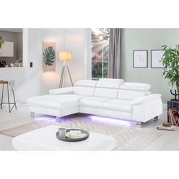 COTTA Ecksofa »Komaris L-Form, B: 244 cm« mit Kopfteilverstellung, optional Bettfunktion, Bettkasten & Licht weiß