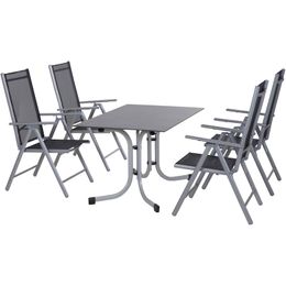siena GARDEN Garten-Essgruppe »Saturn / Sola« Set, 5 Stk. tlg. bestehend aus 4 Sesseln und 1 Tisch silber, dark stone +