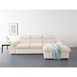COTTA Ecksofa »Lola L-Form mit Kopfteilfunktion & Hocker« wahlweise mit Bettfunktion, Bettkasten & Armteilverstellung Nature