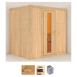 Karibu Sauna »Bedine« Set, 9 KW-Ofen mit integrierter Steuerung naturbelassen