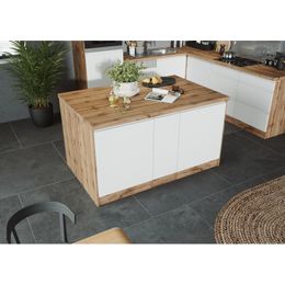 KOCHSTATION K&uuml;cheninsel &raquo;KS-Bruneck, Breite 153 cm&laquo; MDF-Fronten, Arbeitsplatte 38mm stark K&uuml;che: wei&szlig; + Front: matt wei&szlig; + Korpus:...
