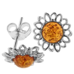 OSTSEE-SCHMUCK Paar Ohrstecker &raquo;Ohrstecker Bl&uuml;te 12 mm Ohrstecker Bl&uuml;te 12 mm&laquo; 12 mm rund Sch&ouml;ne Ohrstecker mit 6 mm gro&szlig;en Bernsteinen