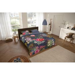 Descanso Wendebettwäsche »Simone« 2 Stk. tlg. Mako Satin, 135x200, Biese, Reißverschluss, Wende, Blumen, Bordeaux multi/grau Obermaterial: 100%...