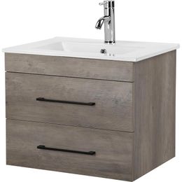 Welltime Waschtisch &raquo;Florenz Badschrank Badm&ouml;bel inkl. Waschbecken&laquo; Komplett-Set, Waschplatz mit 2 Ausz&uuml;gen und Softclose Breite 60cm grau + grau...