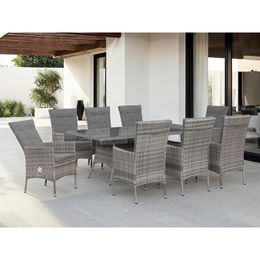 Konifera Garten-Essgruppe »Belluno« Set, 8x Sessel, 1x Tisch 200x100 cm, inkl. Auflagen, Polyrattan, 17 Stk. tlg. Stauraum unter dem Tisch, Grau, 2...