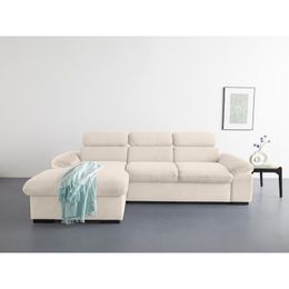 COTTA Ecksofa »Lola L-Form mit Kopfteilfunktion & Hocker« wahlweise mit Bettfunktion, Bettkasten & Armteilverstellung Nature