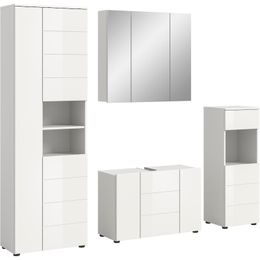 Welltime Badmöbel-Set »Biel, Höhe 190 cm, Hochschrank, Unterschrank, Spiegel, Standschrank« 4 Stk. tlg. Bad Set, modernes Design, Hochschrank,...
