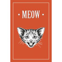 queence Leinwandbild »Katze MEOW« Katze Katzen Katzenbilder Kunst Modern Schriftzug Tiere Premium-Leinwandstoff, Handarbeit aus...