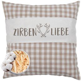Herbalind Duftkissen »als Geschenk 30x30 in braun Dekokissen Zirbenliebe mit Reißverschluss« 1 Stk. tlg. 100% Zirbenholzflocken und Baumwolle...