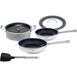 CHEF CUISINE INTERNATIONAL Pfannen-Set Edelstahl 18/10 Set, 1xServierpfanne, 2xBratpfanne 24+28 cm, 1xUniversal-Glasdeckel, 1xWender, 5 Stk. tlg....