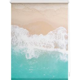 LICHTBLICK ORIGINAL Seitenzugrollo &raquo;Rollo Klemmfix, ohne Bohren, blickdicht, The Beach - T&uuml;rkis Beige&laquo; blickdicht Blendschutz Sichtschutz...
