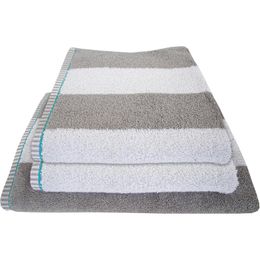 Dyckhoff Handtuch Set »Maritim, Block Stripe« Set 3 Stk. Frottier 2 Handtücher (50x100cm), 1 Duschtuch (70x140cm) kiesel Obermaterial: 100% Baumwolle