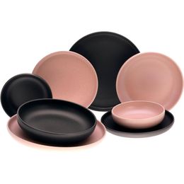 Creatable Tafelservice &raquo;Uno&laquo; seidenmatte Glasur Ros&eacute;-Schwarz