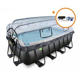 EXIT Framepool »»Black Leather Pool«« mit Sandfilterpumpe und Abdeckung und Zubehörset - schwarz Schwarz Ø/B/H/L: Breite 253 cm x Höhe 222 cm x...