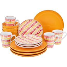 Creatable Kombiservice »Geschirr-Set Marbella« Service, südländisches Dekor, Made in Europe, 16 Teile, für 4 Personen rot/orange/gelb