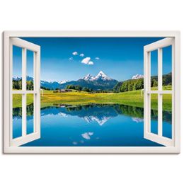 Artland Wandbild »Fensterblick Alpen und Bergsee« Berge 1 Stk. tlg. als Leinwandbild, Poster, Wandaufkleber in verschied. Größen Farbe Bild(er): blau