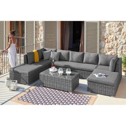Konifera Gartenlounge-Set »New York« 1x 3er AZ-Sofa, 1x Ecke, 1x Sessel, 1x Ottomane mit Staufach, 1x Tisch, 21 Stk. tlg. Tisch 110x65 cm,...