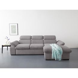 COTTA Ecksofa »Lola L-Form mit Kopfteilfunktion & Hocker« wahlweise mit Bettfunktion, Bettkasten & Armteilverstellung Stone