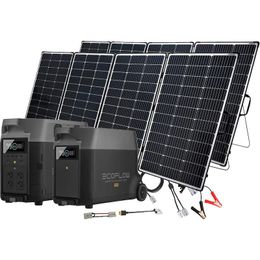 EcoFlow Solaranlage &raquo;Delta Pro Powerstation mit 2 x 440W Offgridtec Solarmodul&laquo; mit 3, 6kWh Zusatzbatterie, Plug and play schwarz 4-seitig aufgebaut