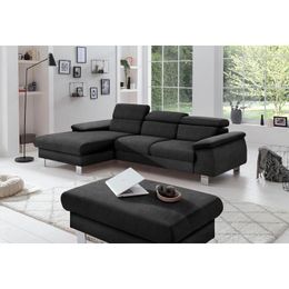 COTTA Ecksofa »Komaris L-Form, B: 244 cm« mit Kopfteilverstellung, optional Bettfunktion, Bettkasten & Licht schwarz